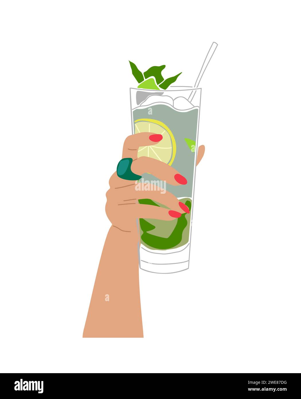 Female hand holding Mojito cocktail vector art Stock Vector Image & Art ...