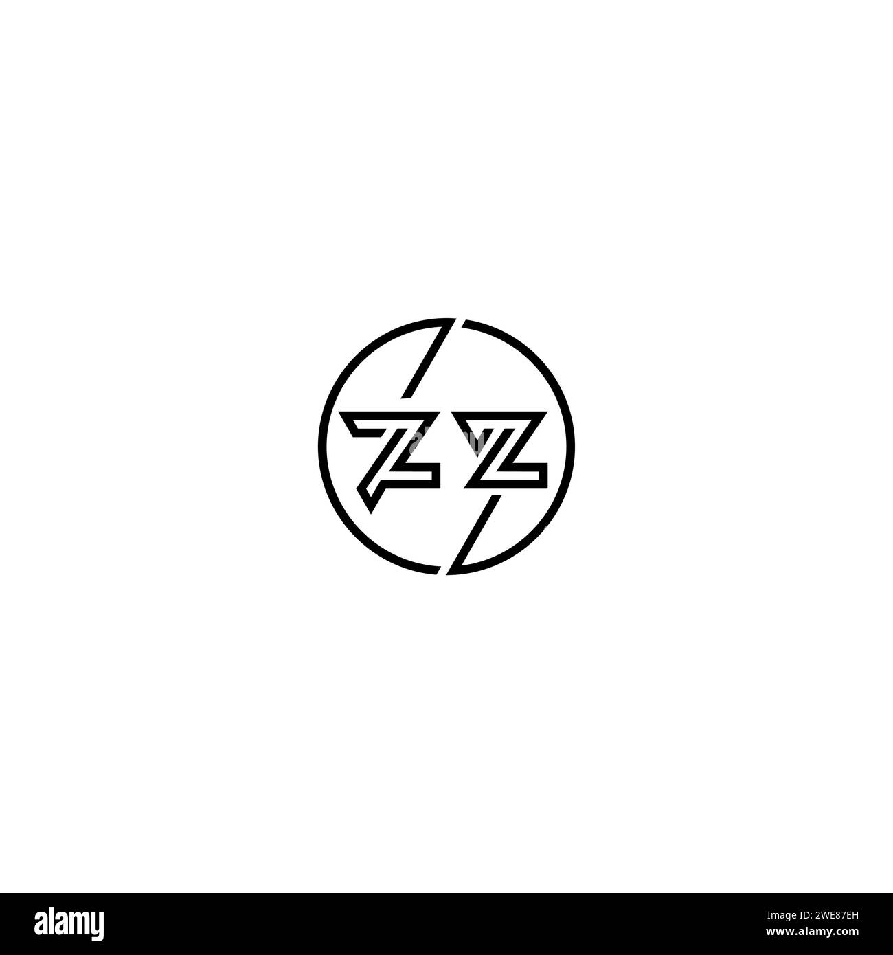 ZZ simple outline concept logo and circle of initial design black and ...