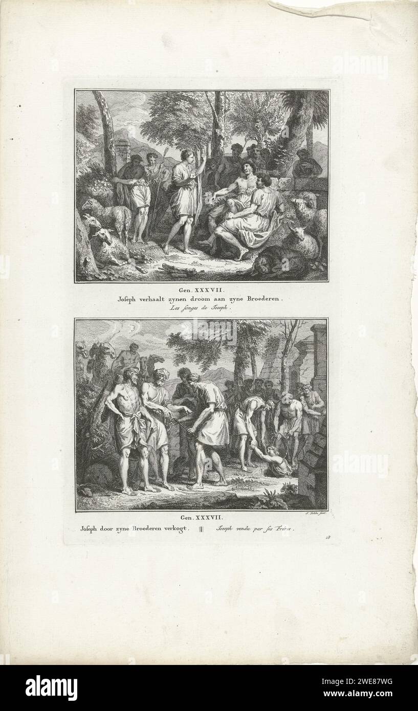 Jozef tells his dreams Enjozef sold by his brothers, Simon Fokke, 1791 ...