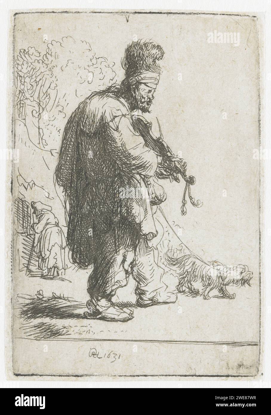 The Blind Fiddler, Rembrandt van Rijn, 1631 print paper etching violin ...