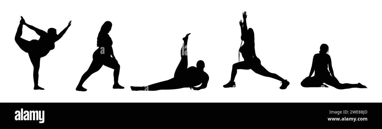 Silhouettes of Plus size girl doing sport exercise Stock Vector Image ...