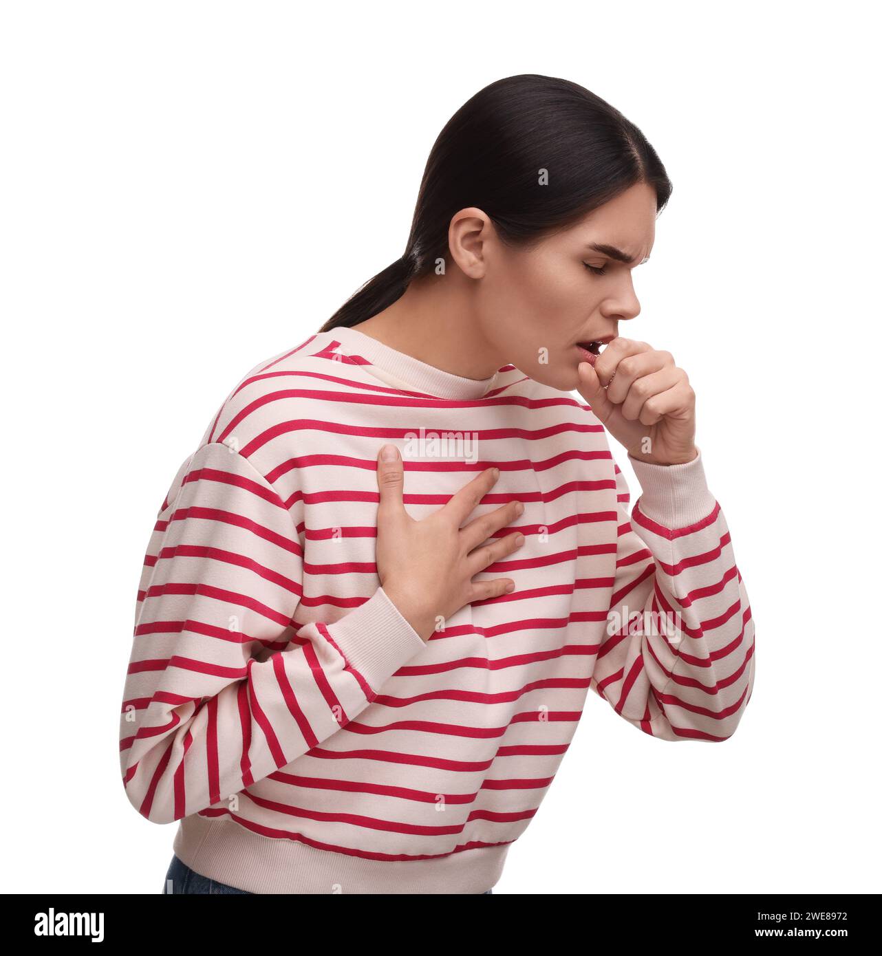 Sick woman coughing on white hi-res stock photography and images - Alamy