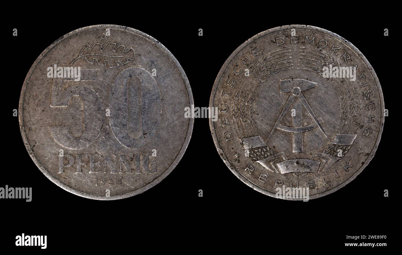 A close-up of Eastern Germany mark, pfennig coins, Money of DDR Stock ...