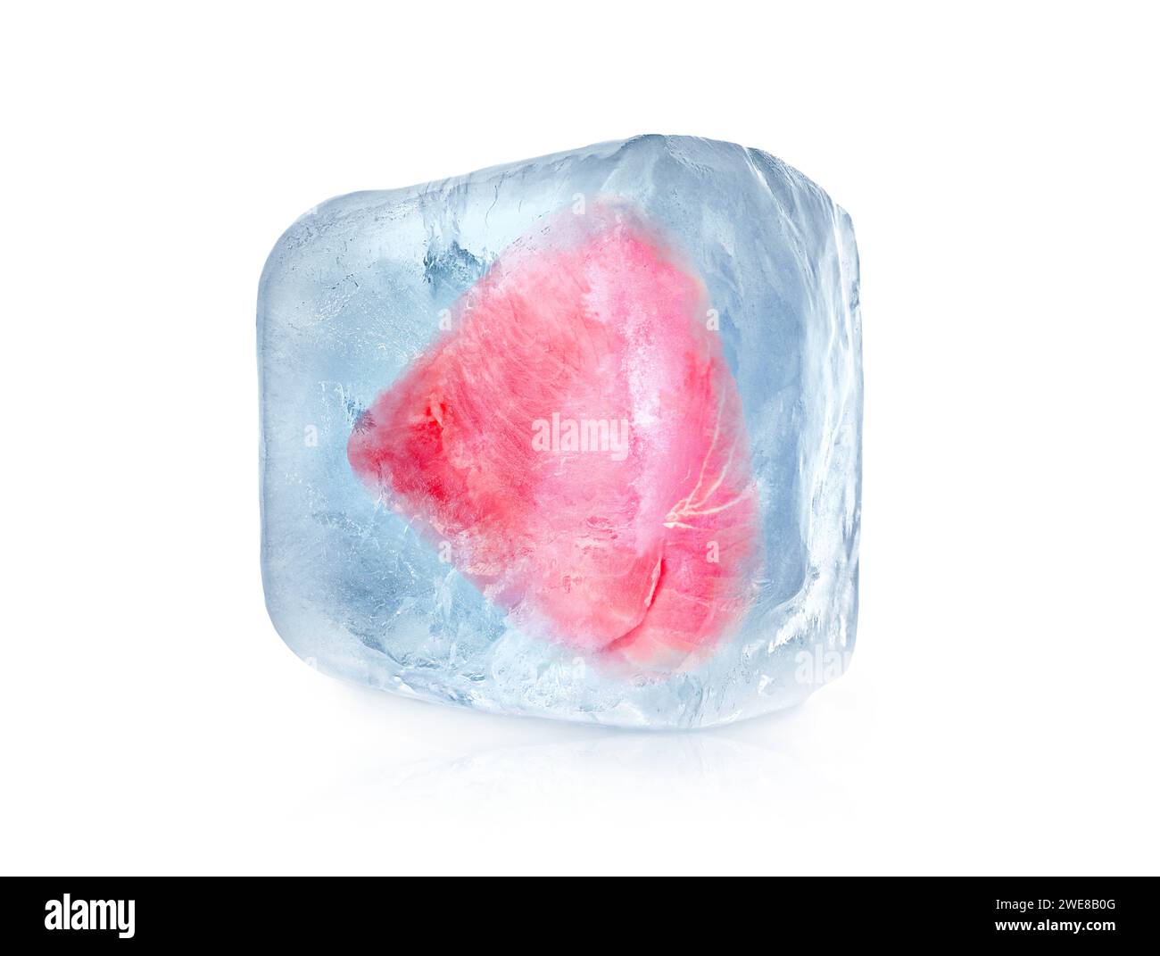 Frozen food. Raw tuna fillet in ice cube isolated on white Stock Photo ...
