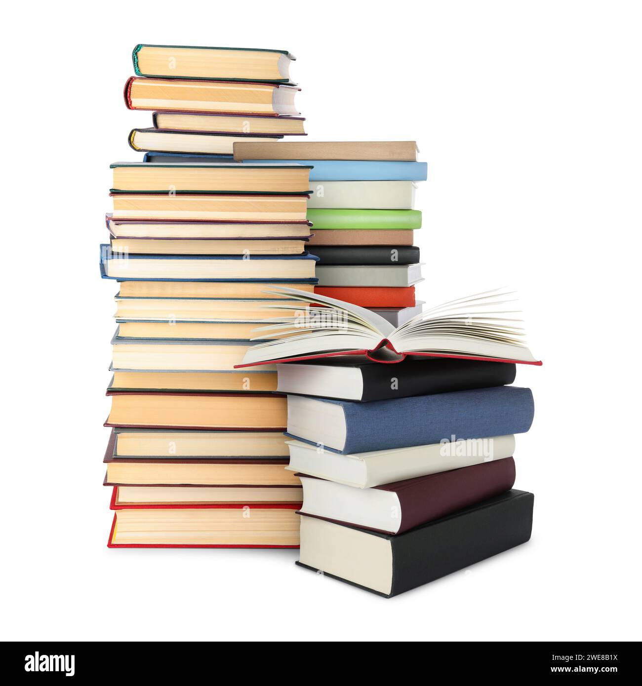 Stacks of different books isolated on white Stock Photo - Alamy