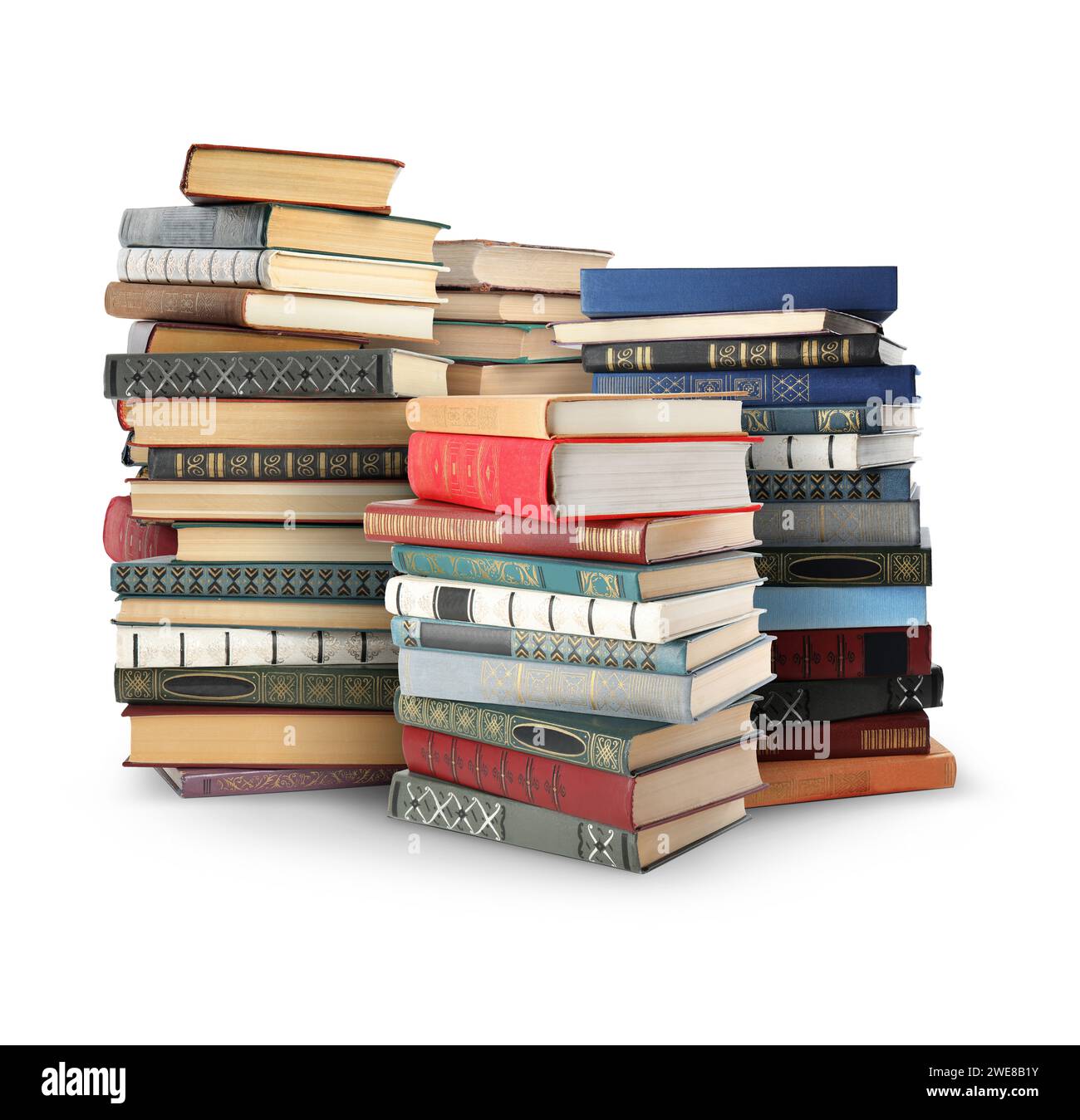 Stacks of different books isolated on white Stock Photo - Alamy