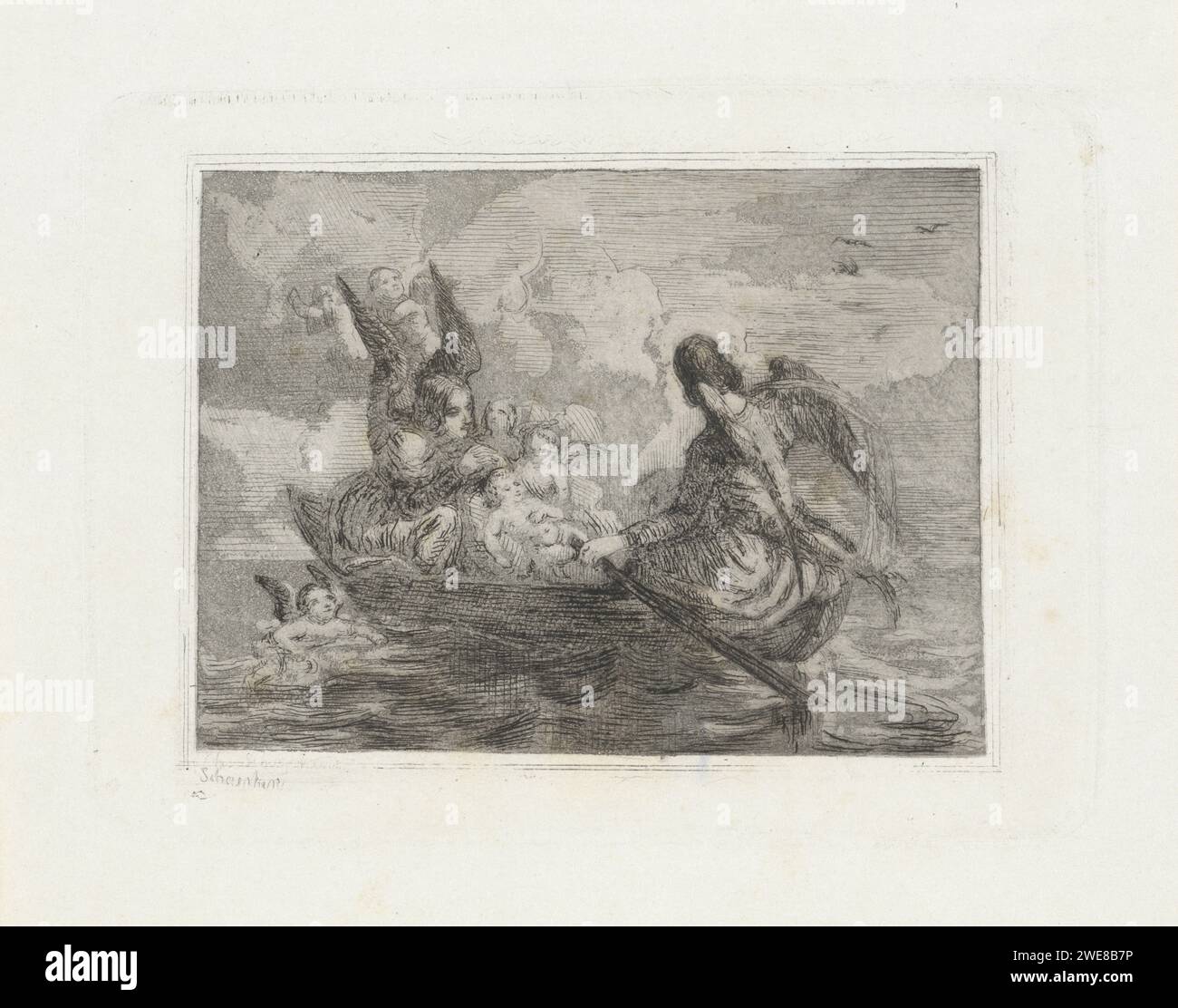 Sailing angels with the Christkind, Theodoor Schaepkens, 1825 - 1883 ...