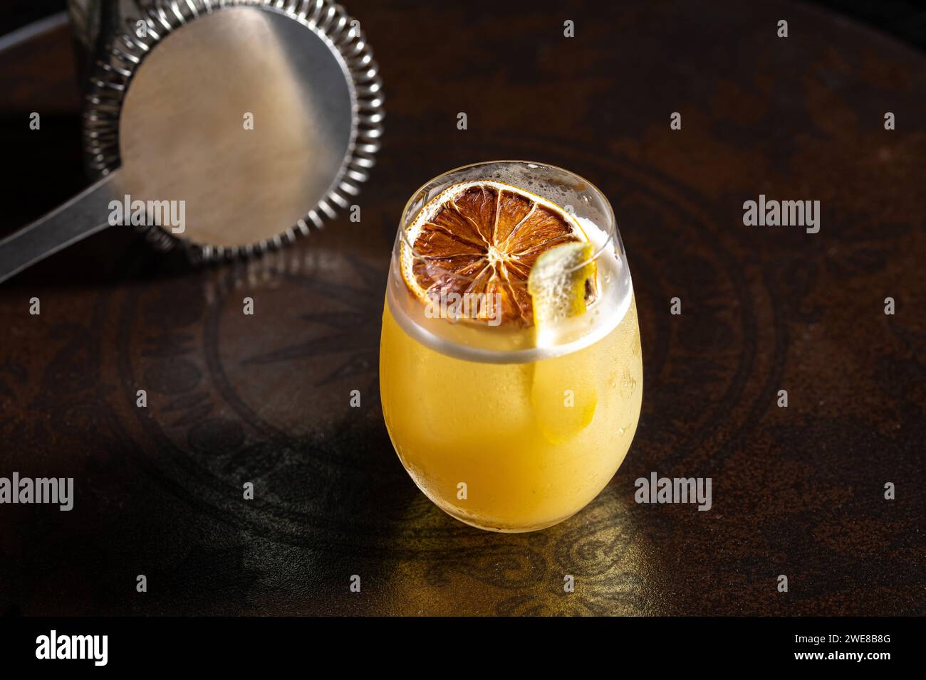 Luxury cocktail on the wooden table on a dark background Stock Photo ...