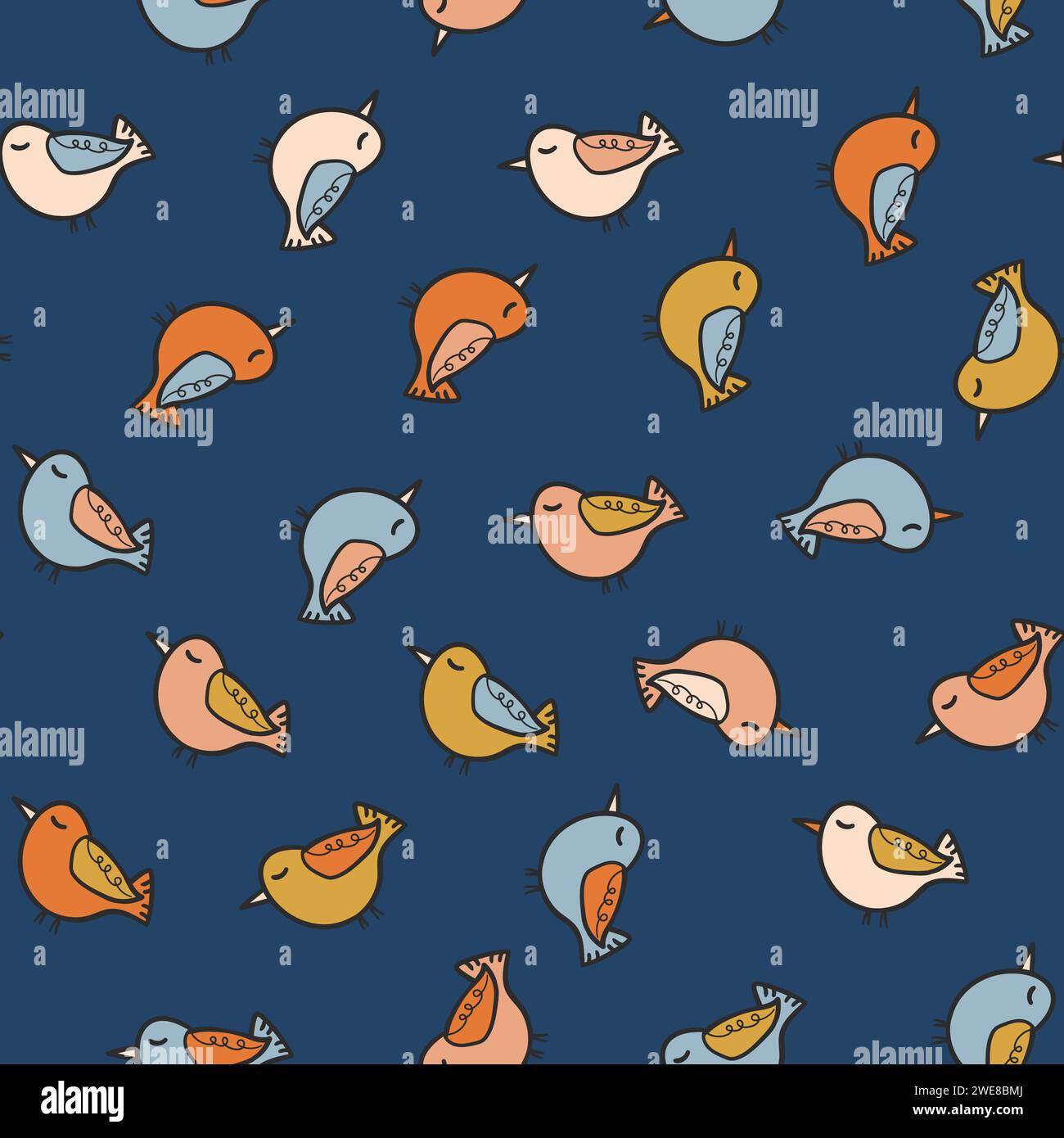 Seamless pattern with funny colorful birds. Color flat vector ...
