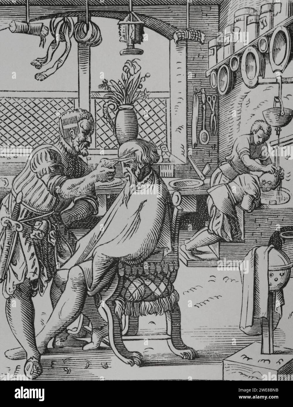 The Barber. Reproduction of a 16th-century engraving by Jost Amman ...