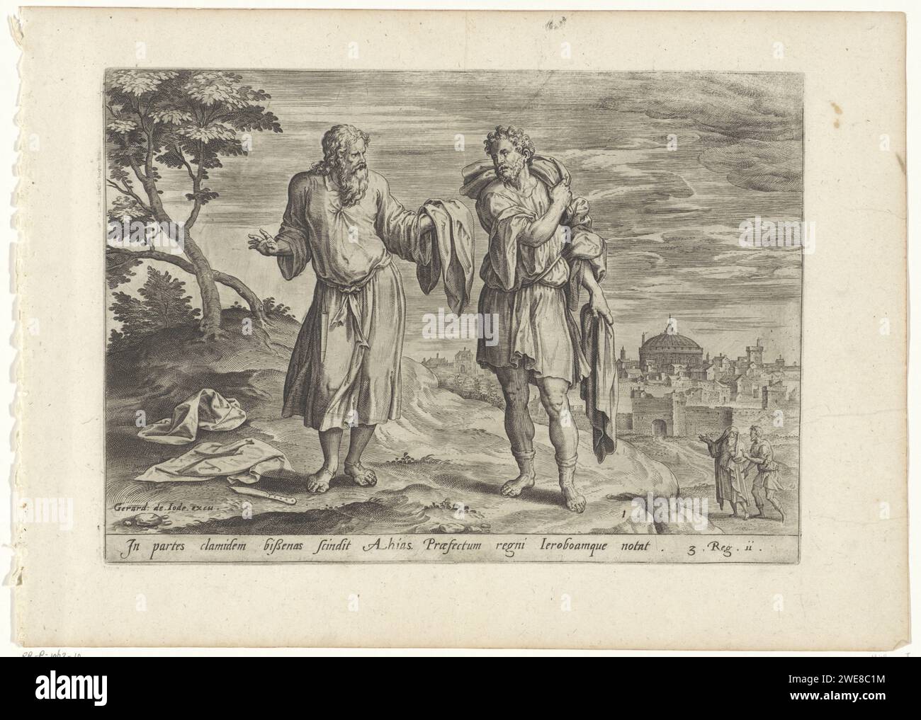 Jerobeam en de profeet Achia, Hans Collaert (I) (attributed to), after ...