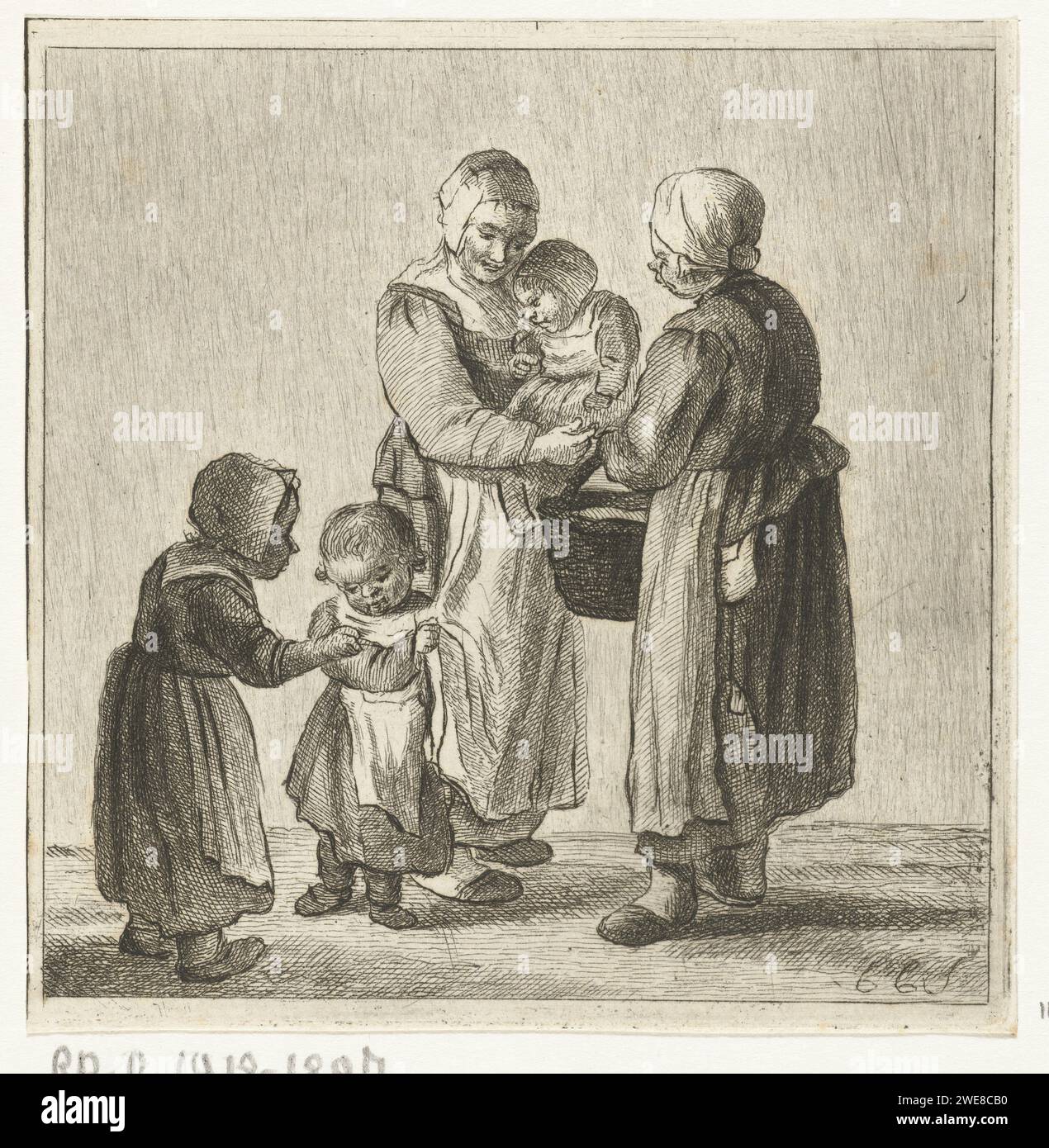 Two mothers with their children, Pieter de Mare, After Christina Chalon ...