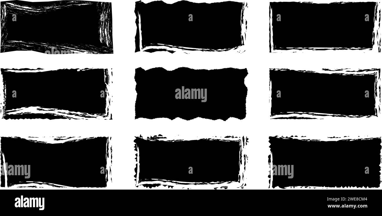 Jagged rectangle. Black simple shape. Rectangle paper template jagged ...