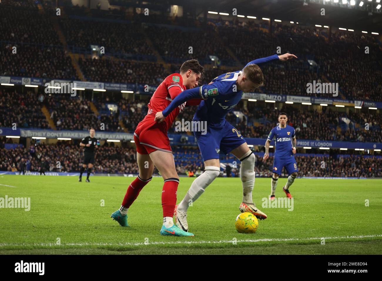 London, UK. 23rd Jan, 2024. Hayden Hackney (M) Cole Palmer (C) at the ...
