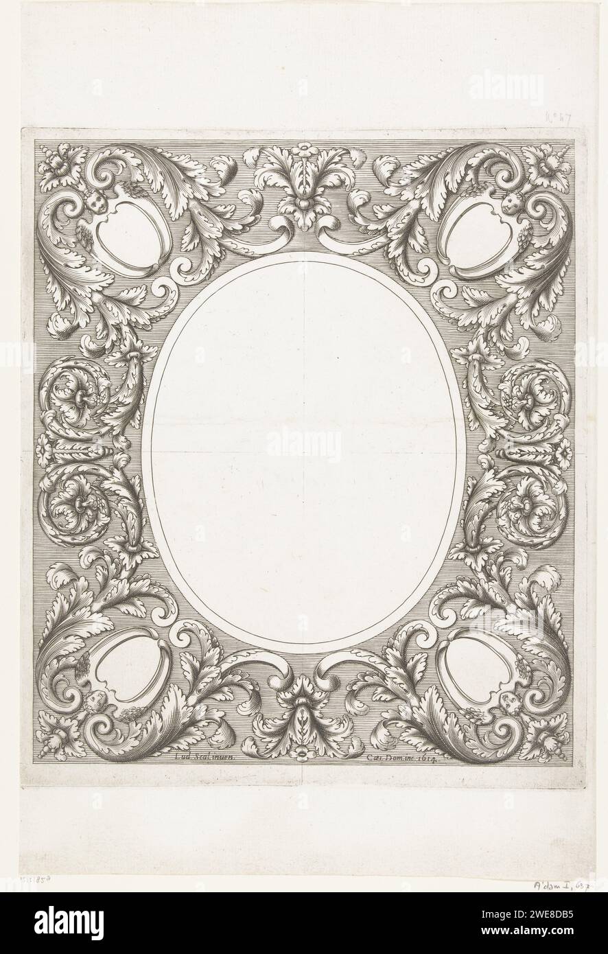Ceiling decoration with an empty oval field in the middle, Cesare ...