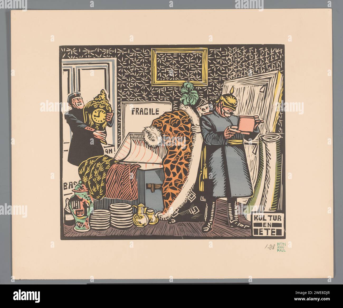 Soldiers plunder a house, Georges Hermann Rene Paul, 1915 print Paris ...