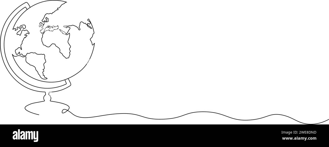 One continuous line drawing of school globe.World map doodle line ...