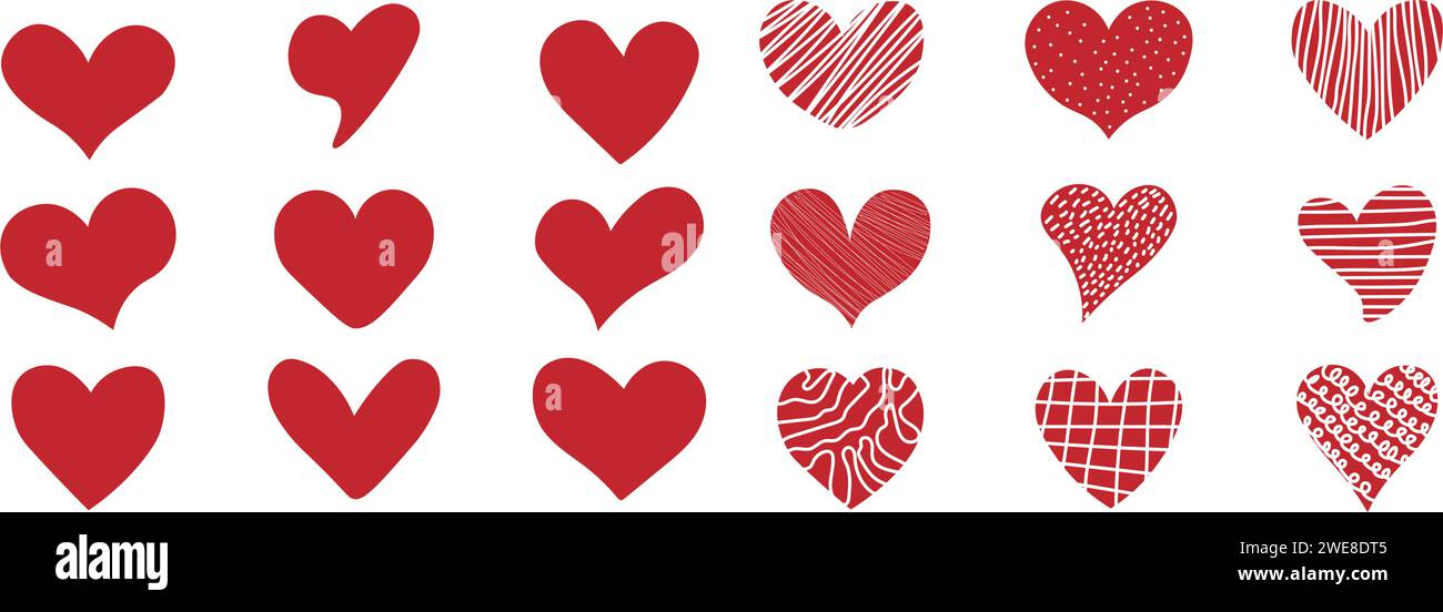 Red hearts. Set of love symbol for web site logo, mobile app UI design ...