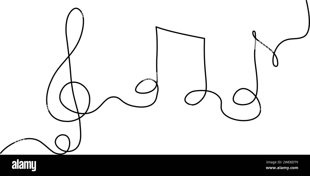 One continuous line drawing of musical notes. Minimalist music symbol ...