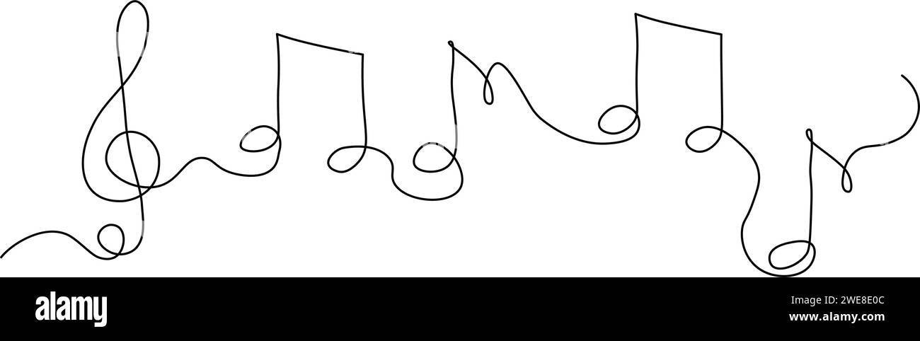 One continuous line drawing of musical notes. Minimalist music symbol ...
