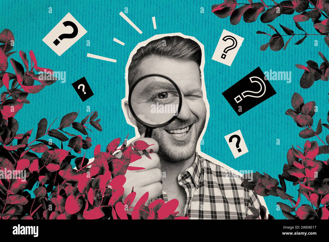 Composite photo collage of funny cunning tricky man look in enlarge ...