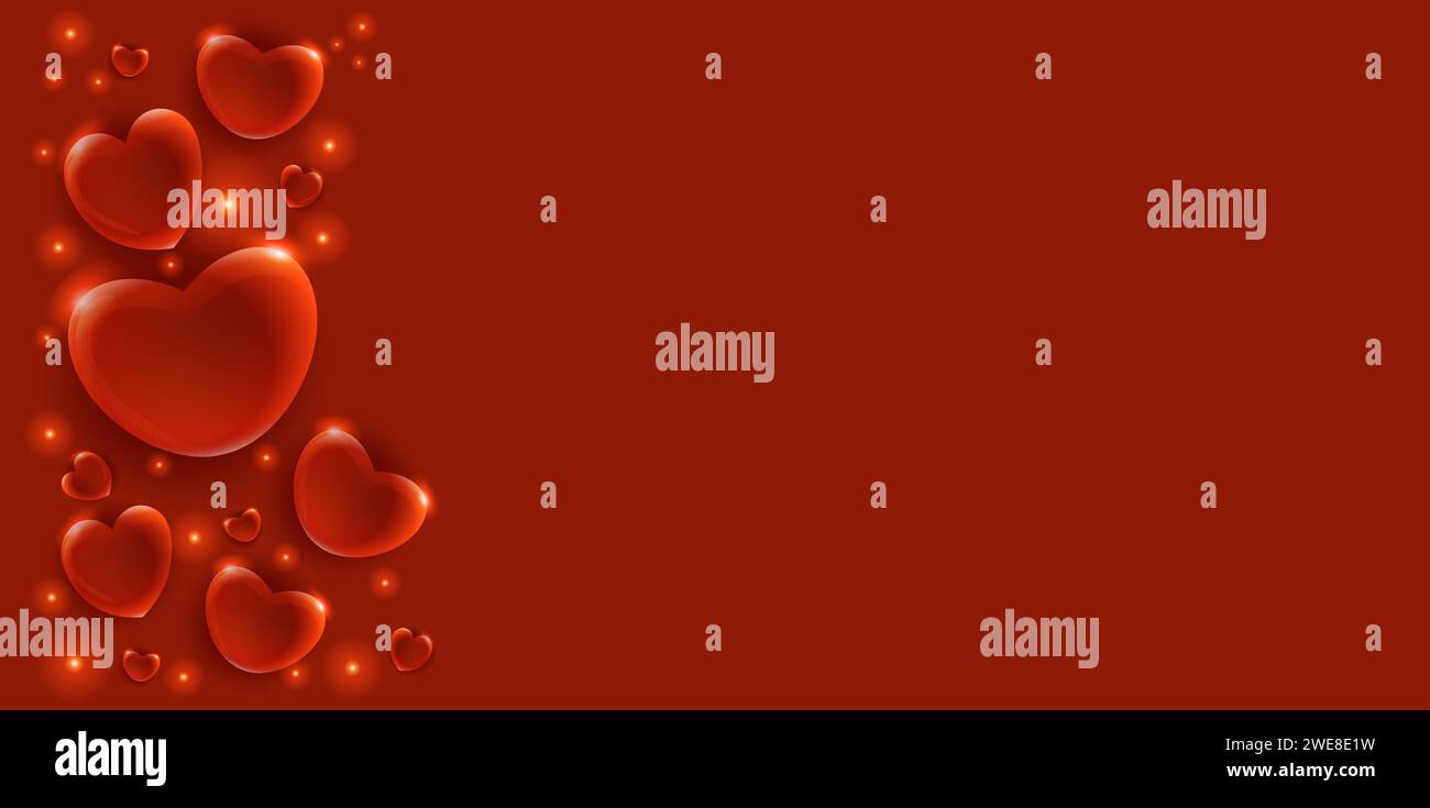 Valentine's Day postcard template with heart shaped balloons on red ...