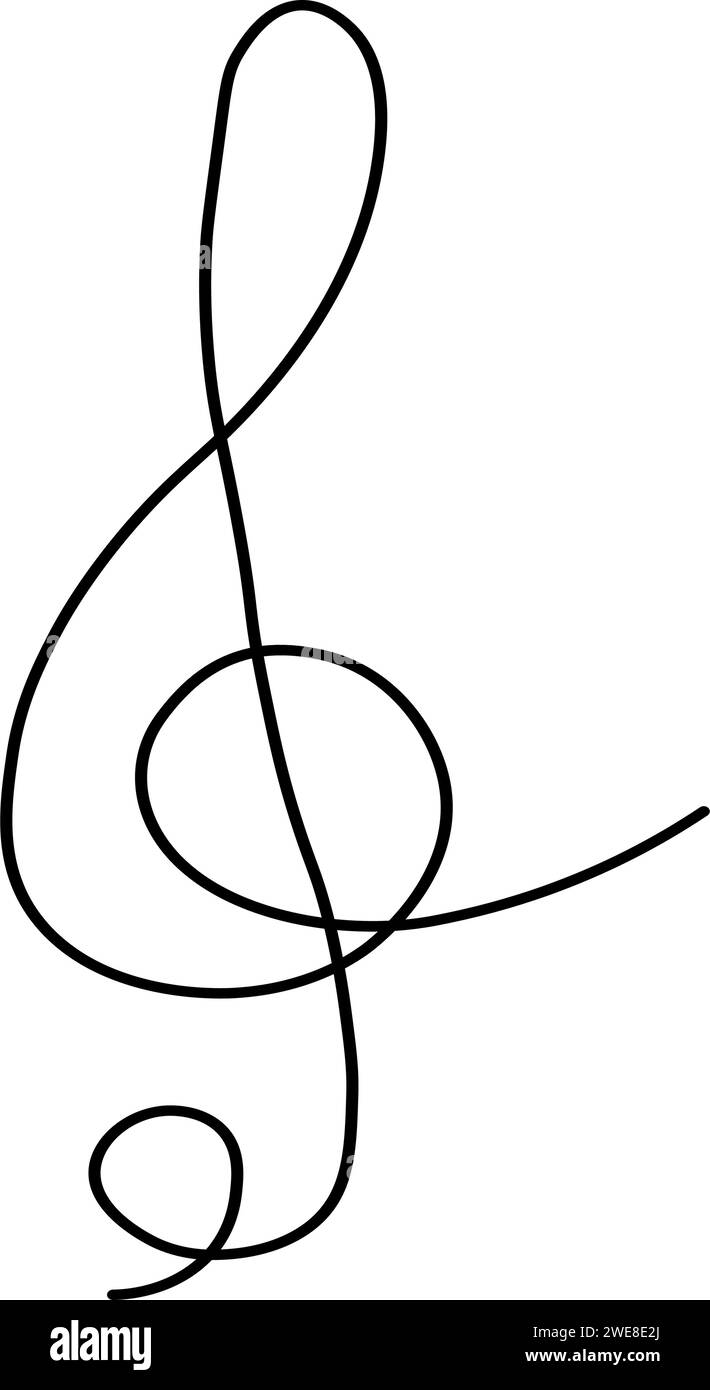 Treble clef continuous line drawing. Minimalist logo. Linear key music ...