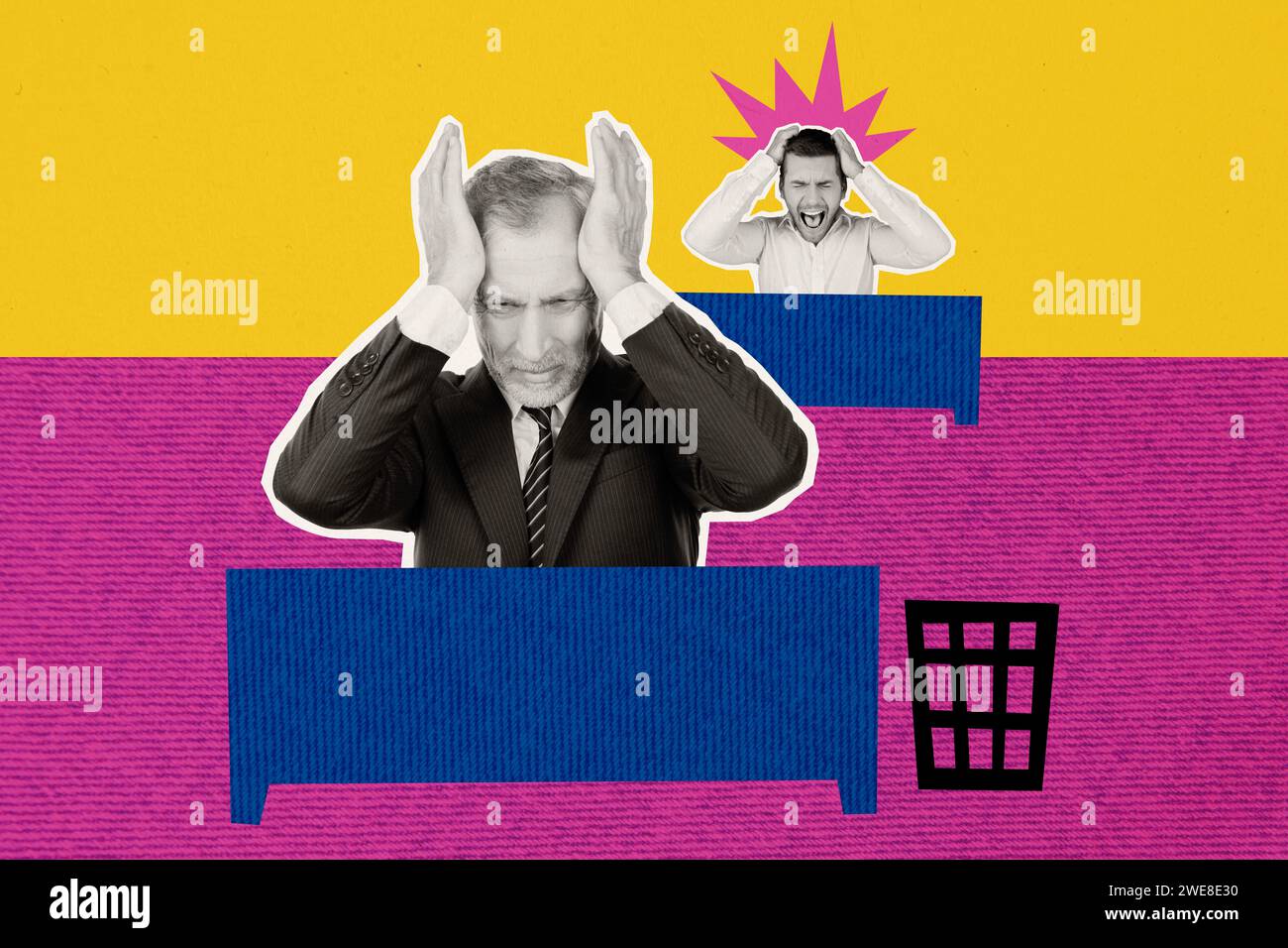 Creative composite abstract photo collage of tired people with headache ...