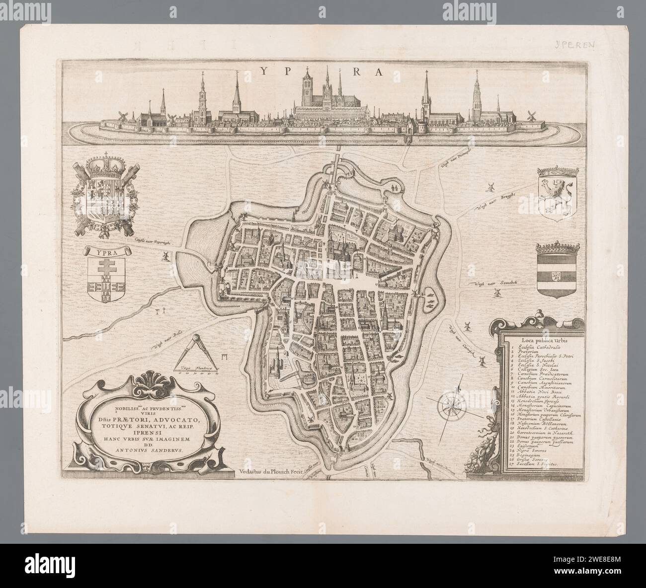 Map of Ypres, Vedastus du Plouich, 1641 - 1644 print Amsterdam paper etching / engraving maps of ...