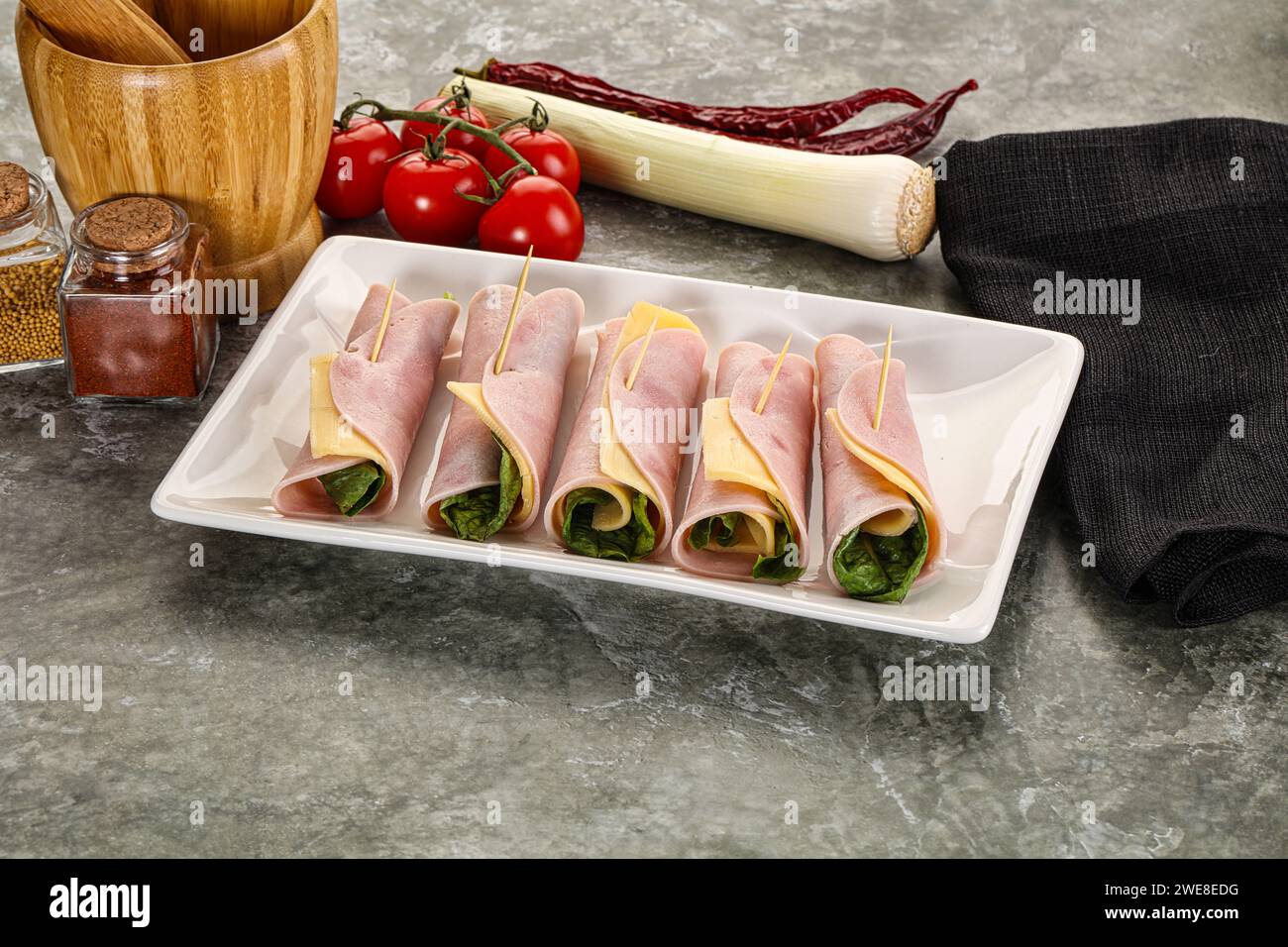 Roll with ham and cheese snack Stock Photo - Alamy