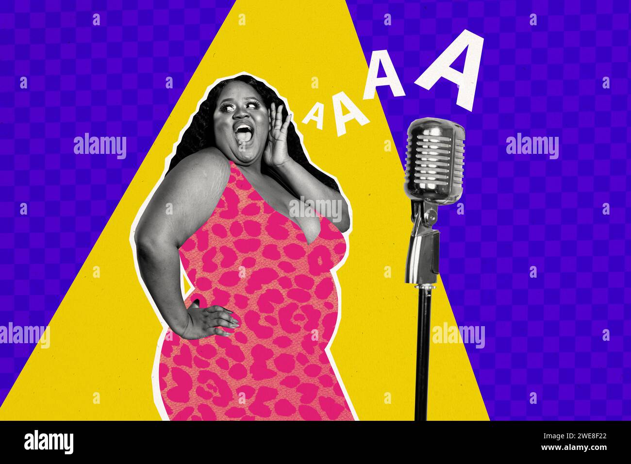 Horizontal creative photo collage artwork poster of young beautiful ...