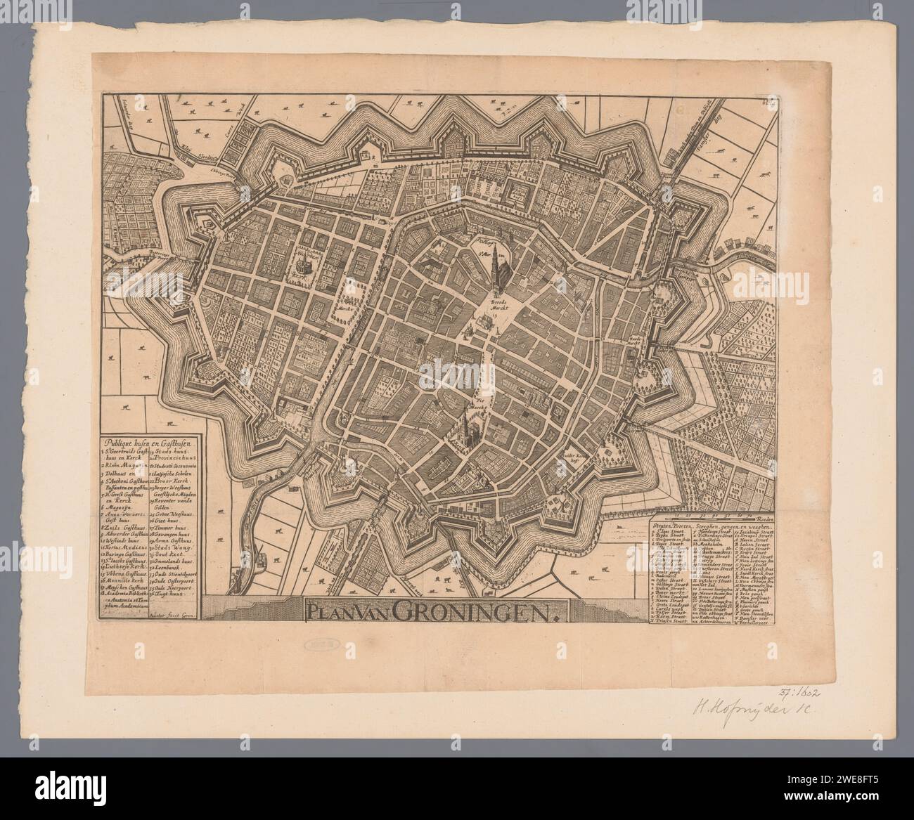 Map of Groningen, Hendrik Hofsnider, 1743 print Bottom left a legend 1 ...