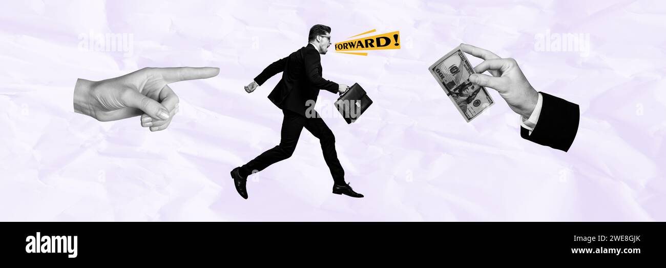 3d retro abstract creative artwork template collage of arm motivating ...