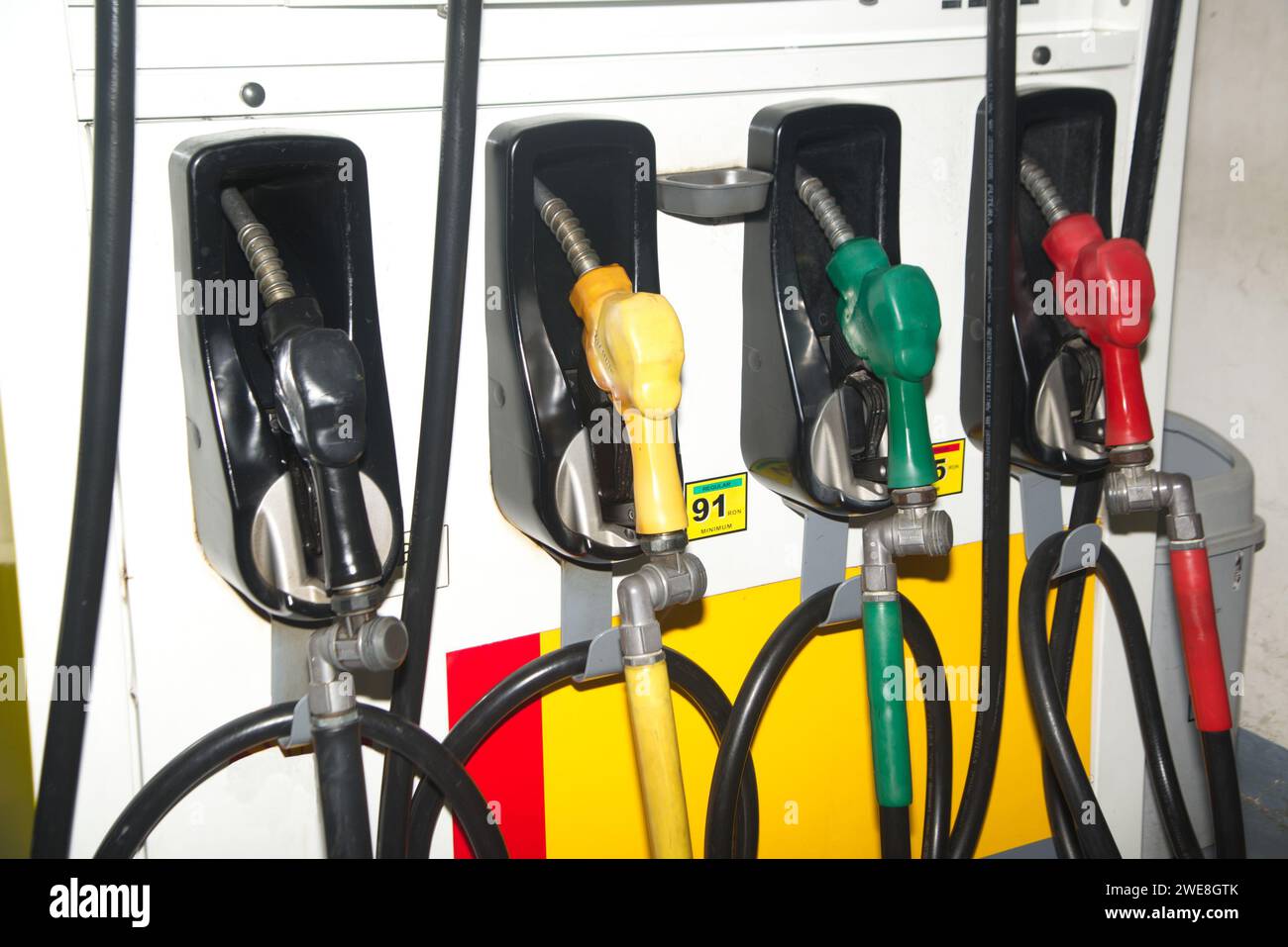 The colorful nozzles for the fuel station are working. Fuel injection ...