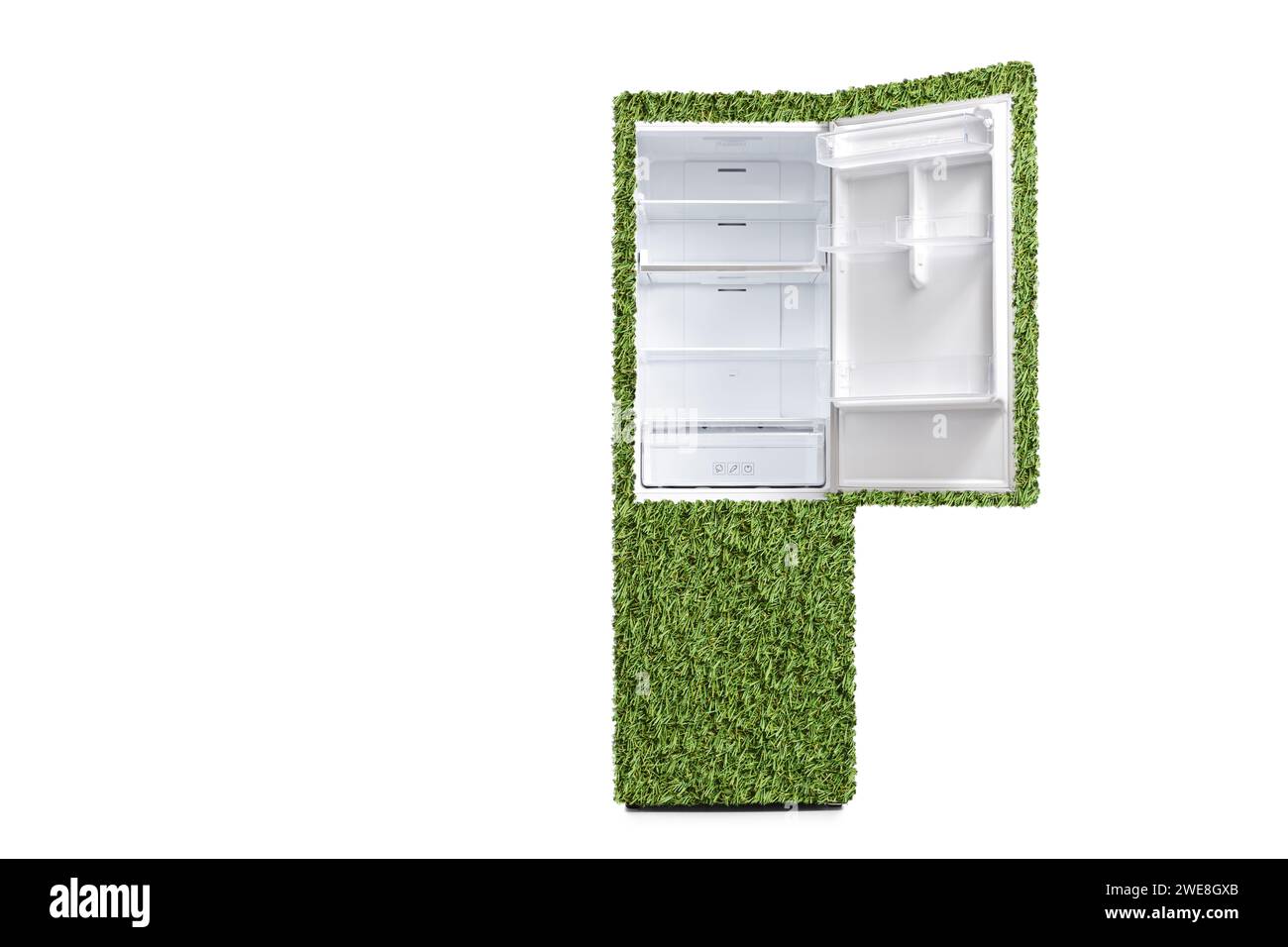 Green energy efficient fridge made of grass isolated on white ...