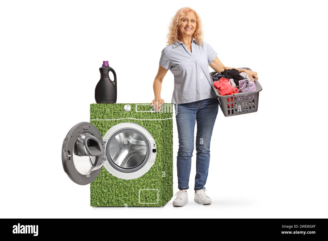 Mature woman washing machine Cut Out Stock Images & Pictures - Alamy