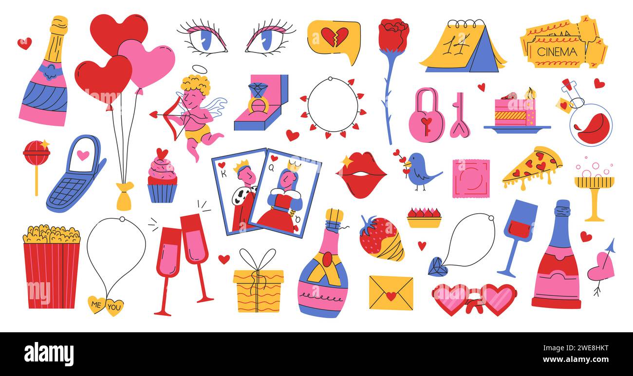 Set of Valentine's day doodle illustrations isolated on white ...