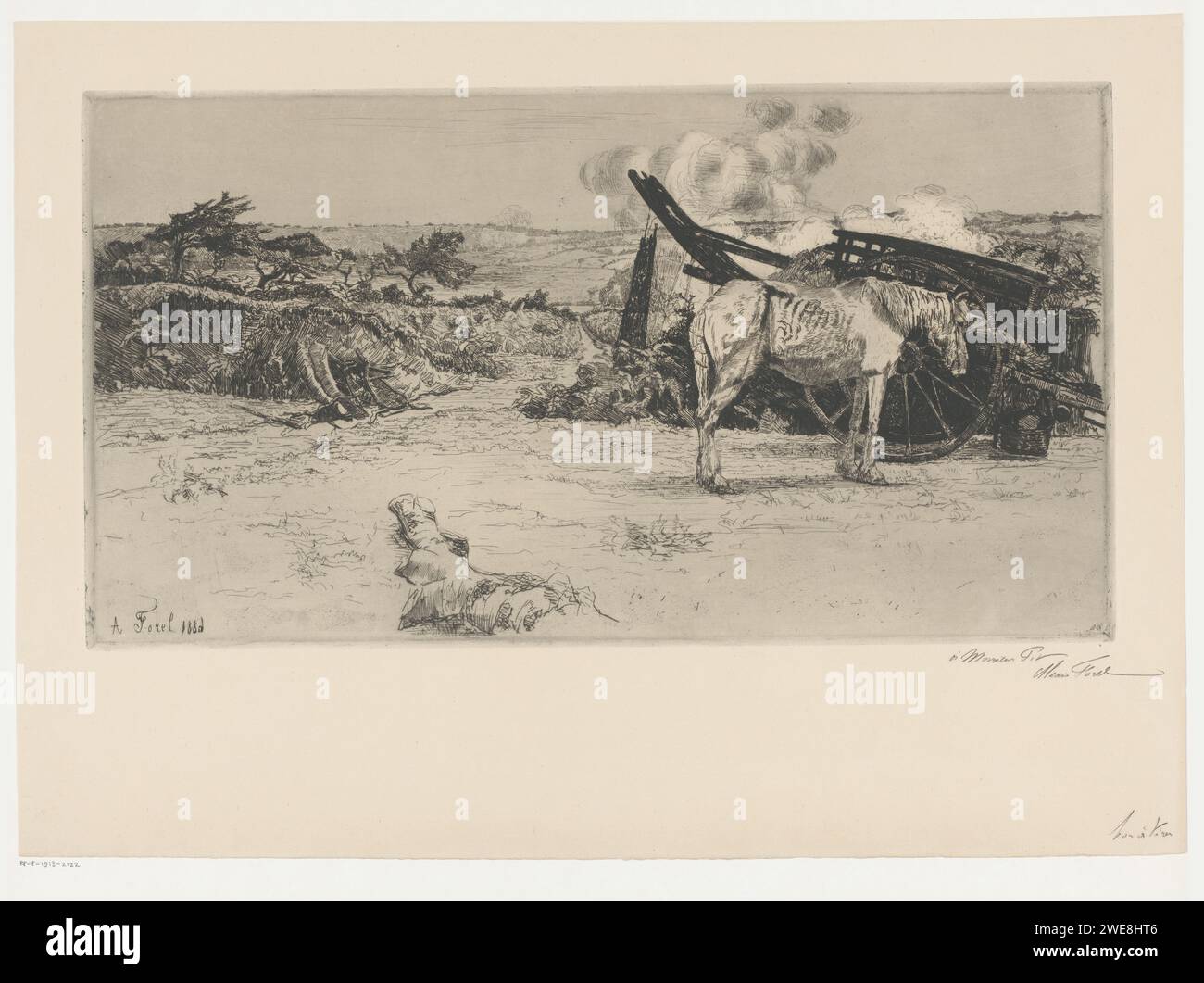 Landscape with a tensioned horse, Alexis Trout, 1886 print paper ...