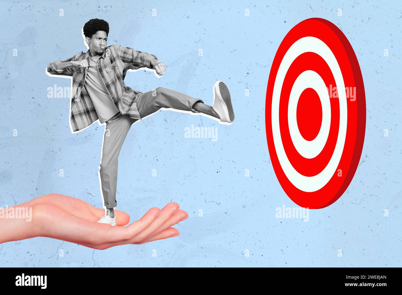 Collage creative illustration image monochrome effect serious young ...