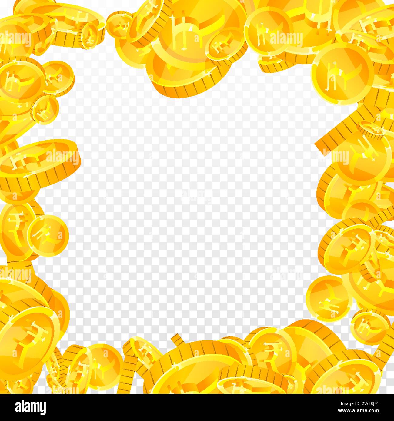 Indian rupee coins falling. Scattered gold INR coins. India money ...