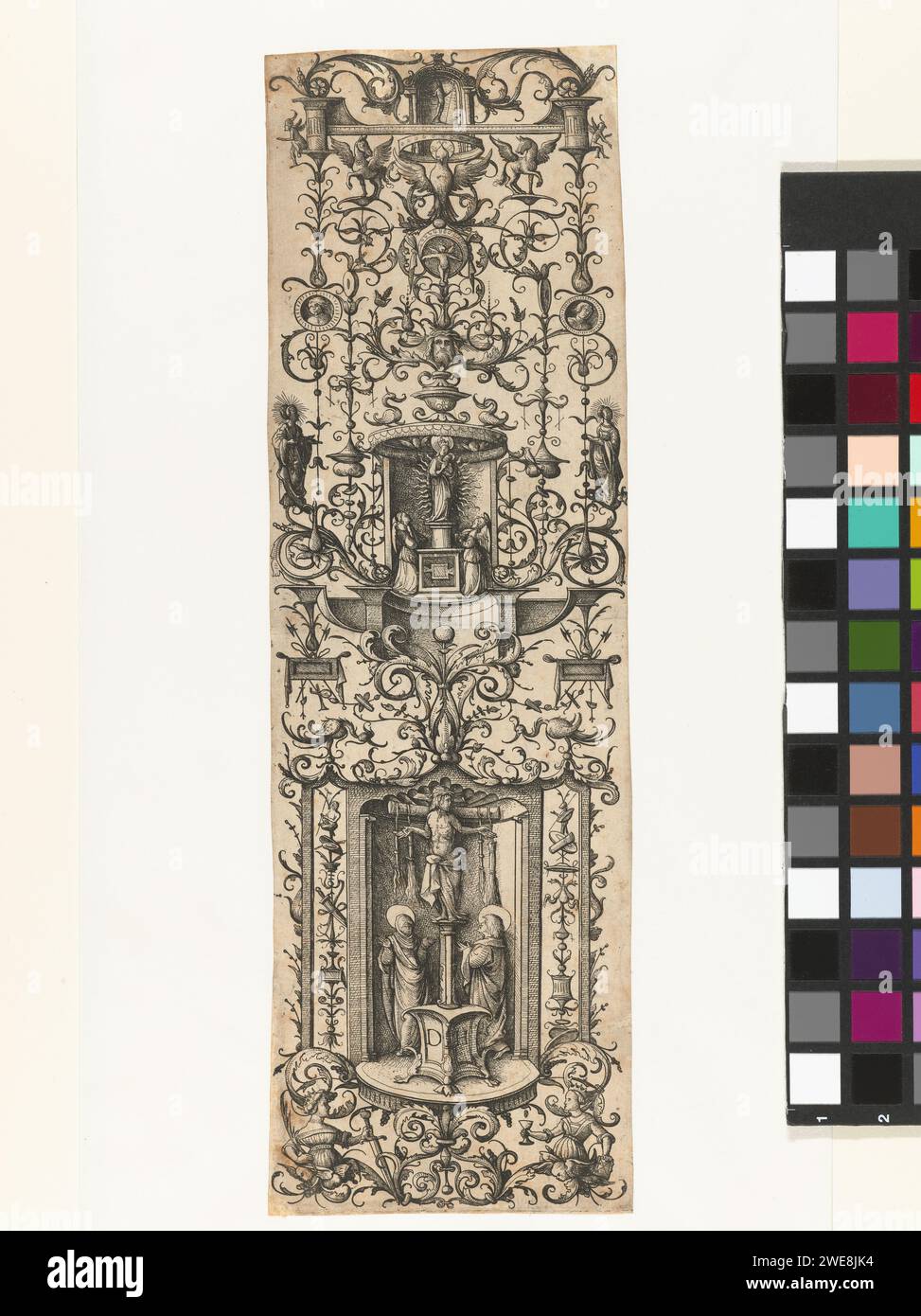 Flat decoration with at the bottom of the crucifixion, Daniel Hopfer (I ...