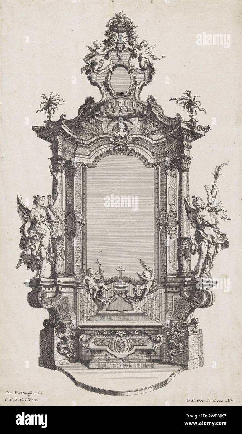 Altar with two angels, Gottfried Bernhard Götz, after Joseph Anton ...