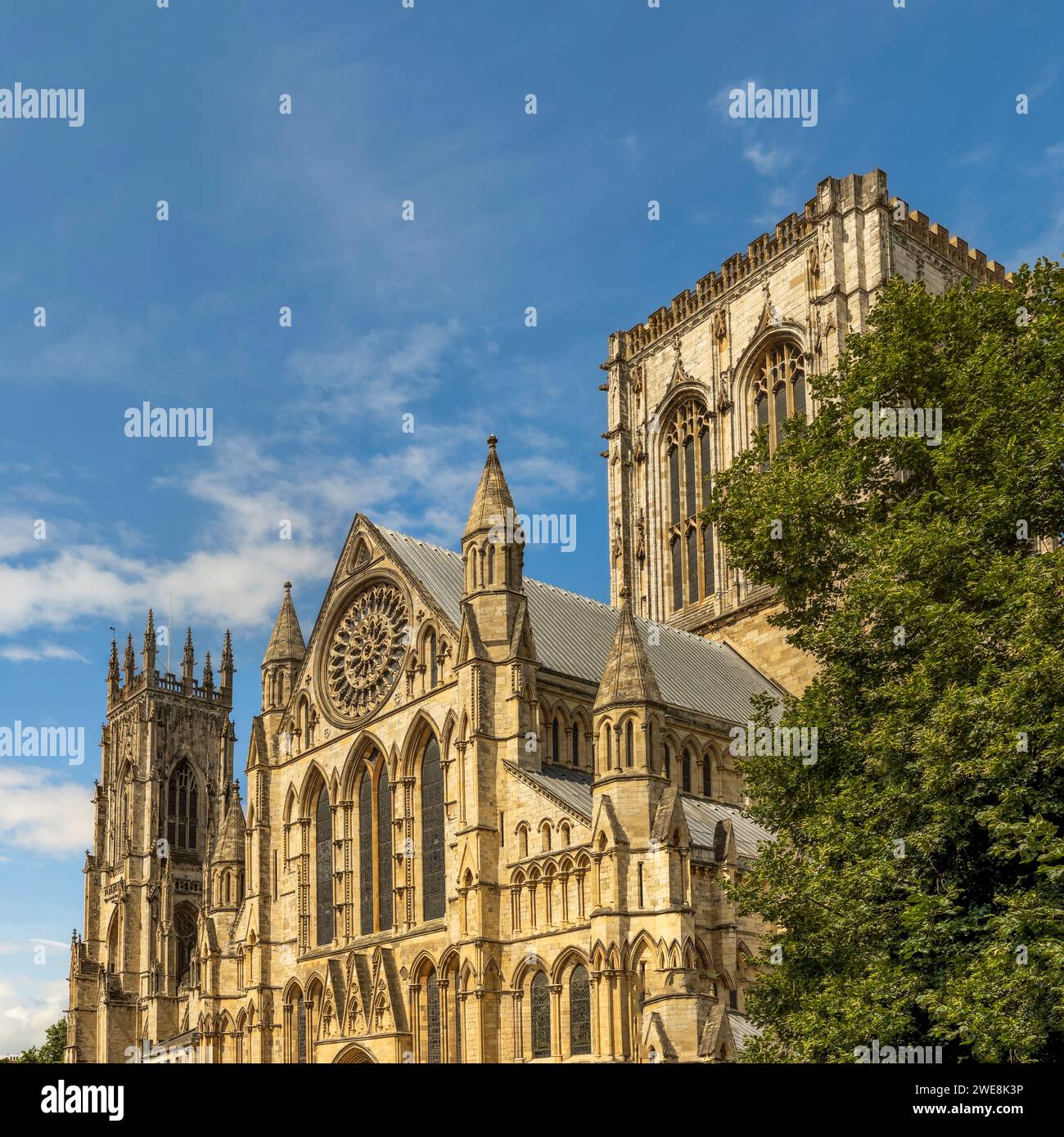 York Minster, south front with the Rose window and central tower. York ...