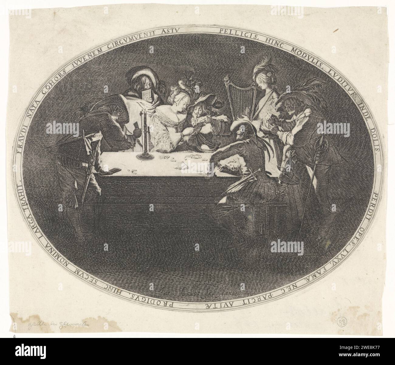 The Lost Son plays a card game, Jacques Callot, 1628 - 1629 print Oval ...