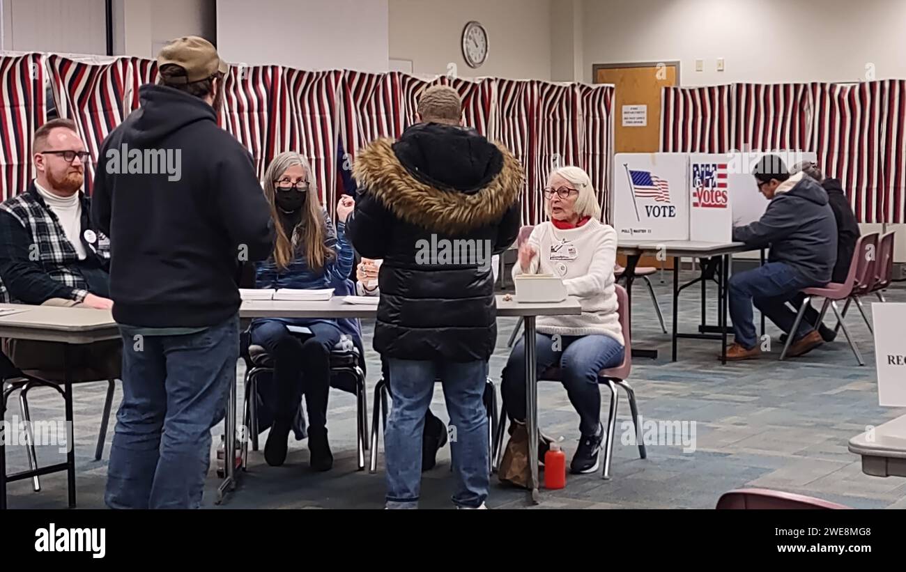 Manchester, NH 03101, USA. Jan 23, 2024. Morning Voters Arrive at ...