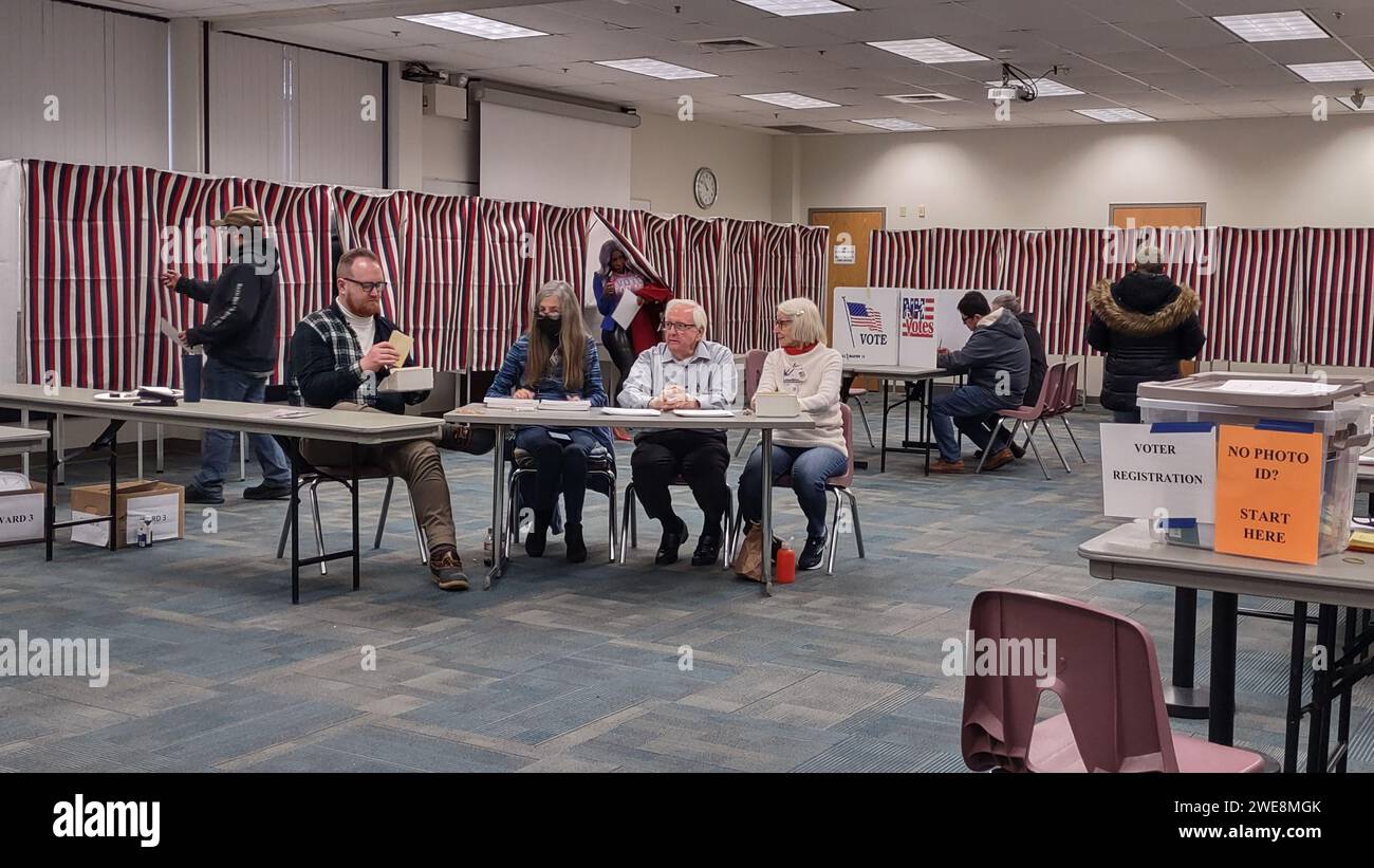 Manchester, NH 03101, USA. Jan 23, 2024. Morning Voters Arrive at ...