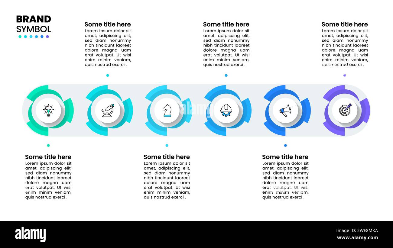 Infographic template with icons and 6 options or steps. Gears in a row ...