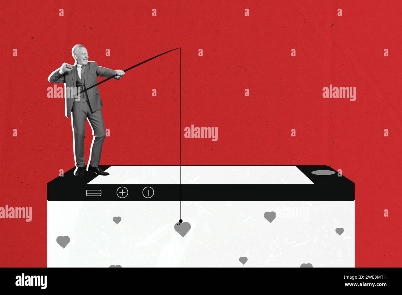 Collage creative poster illustration black white effect happy excited ...