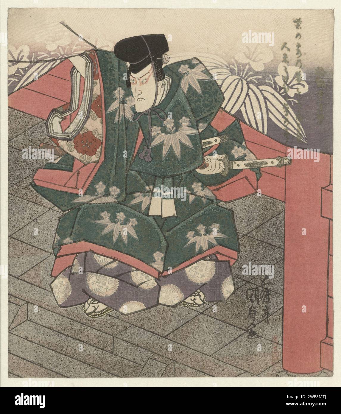 Man at the entrance of a temple, Utagawa Kunisada (I), 1828 print The ...