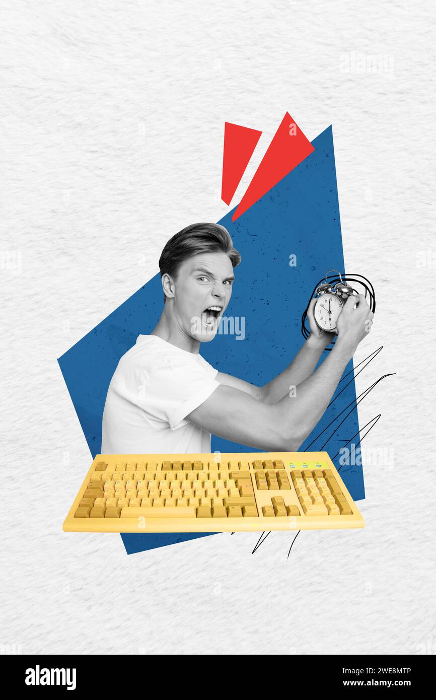 Vertical creative collage picture illustration black white effect angry ...